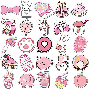 LANKEME 50PCS Cute Kawaii Stickers for Water Bottles, VSCO Pink Stickers for Laptop Aesthetic Stickers Gift for Kids Teens Girls(Pink Rabbit)