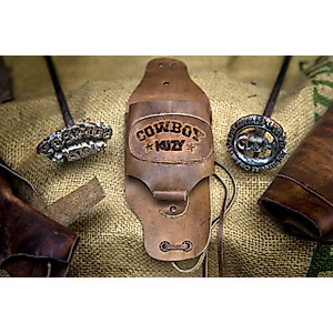 Hide & Drink, Beer Holster for Cowboy, Handsfree Beverage Holder, Western Bottle Leg Grip for Men and Women, Full Grain Leather, Handmade Drinking Accessories, Bourbon Brown