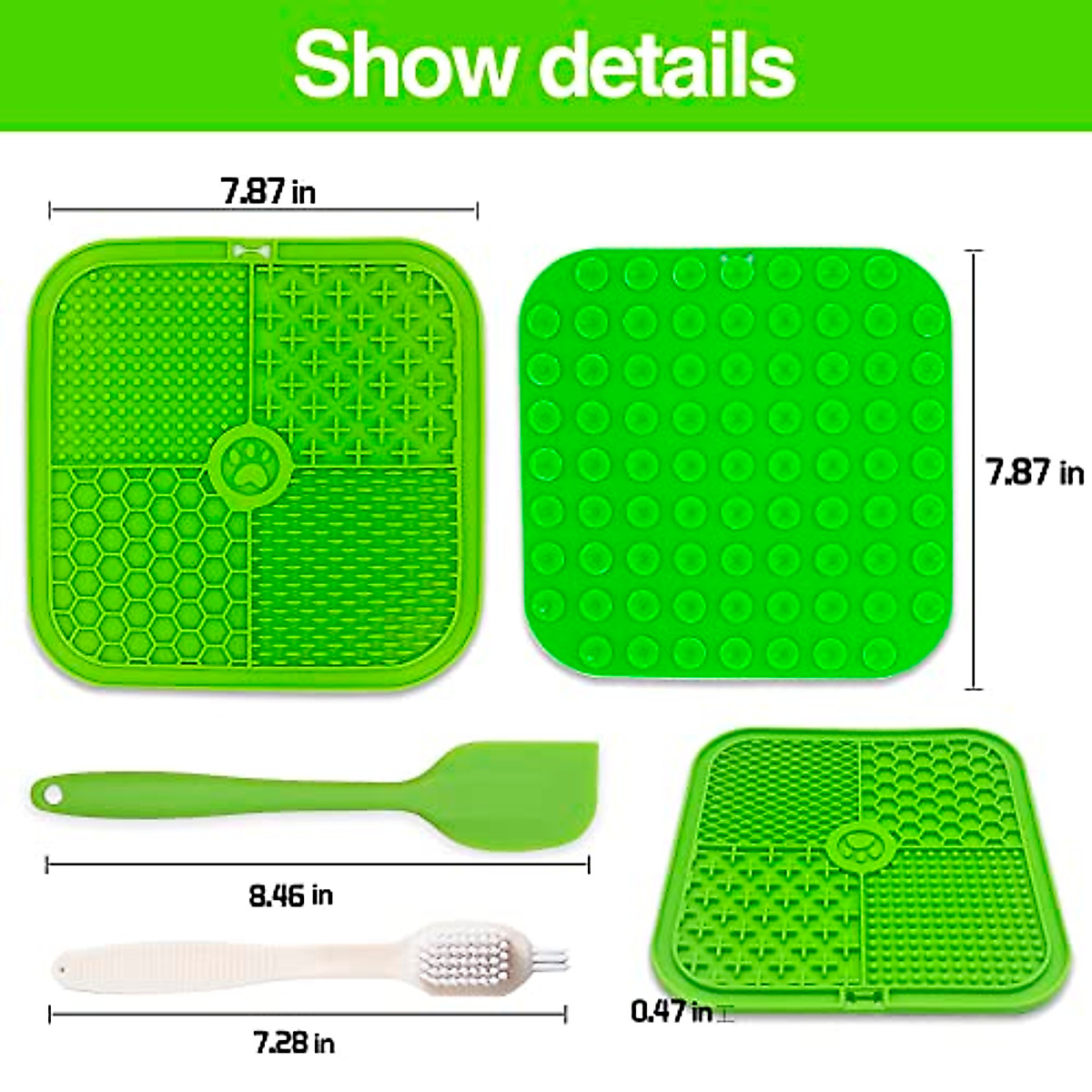 Bikabpet Lick mat for Dogs, Peanut Butter and Slow Feeders for Dogs, Dog Lick Mat with Suction Cups, Apply Dog Bath Grooming to Divert Anxiety，Silicone Scraper and scrubbing Brush (Green01)