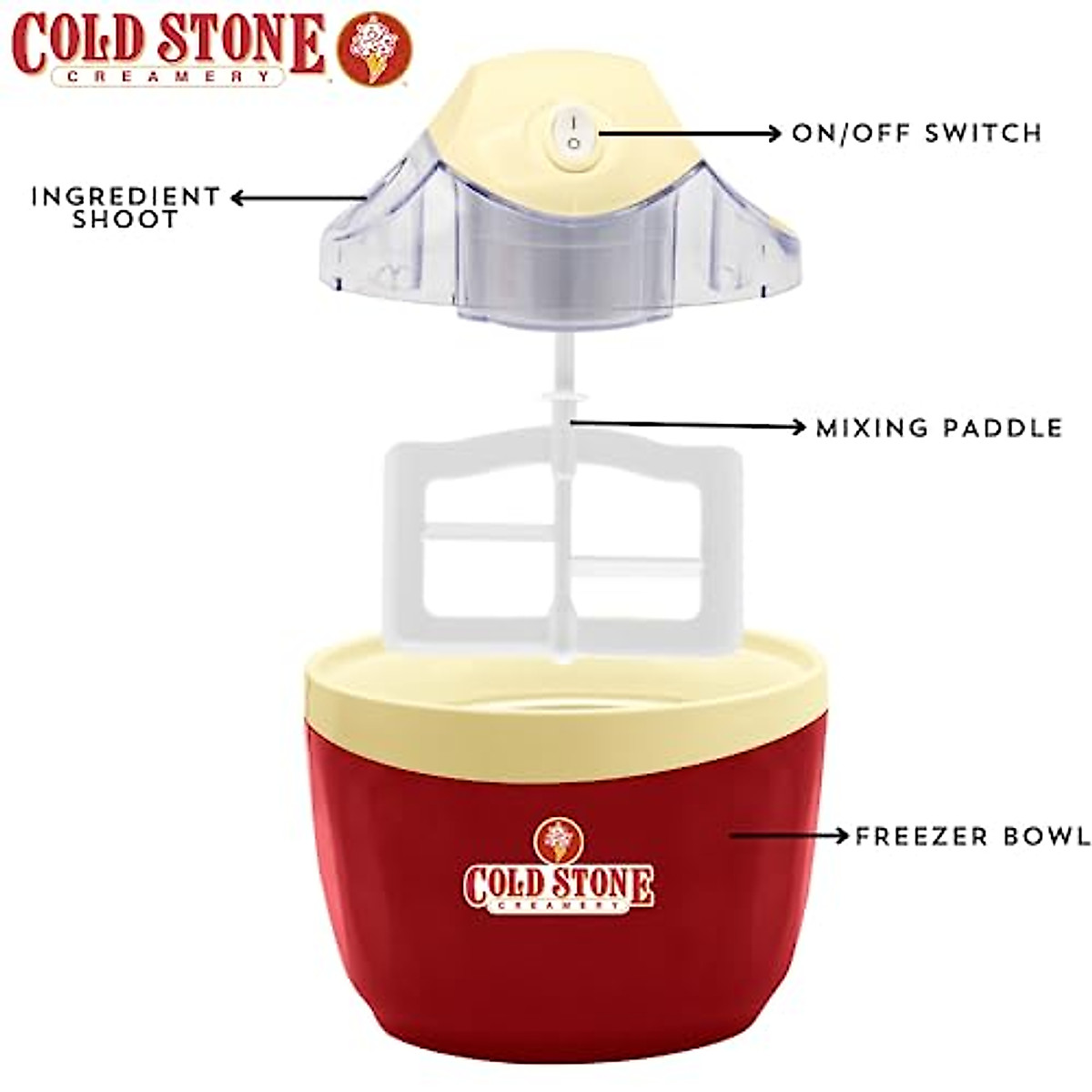 Cold Stone Creamery Ice Cream Maker Machine for Ice Cream, Gelato, Sorbet, Frozen Yogurt with Mixing Bowl- 1 pint