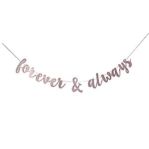 Rose Gold Glitter Forever & Always Banner Sign for Valentine's Day Wedding Engagement Bridal Shower Birthday Party Anniversary Celebrate Banner Decorations Photography Props Decor