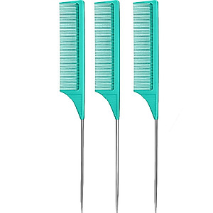 Generic 3 Pack - Rat Tail Comb,Steel Pin Carbon Fiber Heat Resistant Parting Combs with Stainless Steel Pintail (Turquoise)