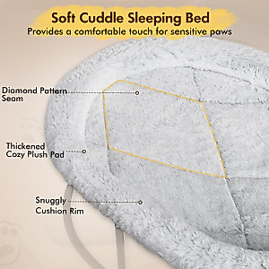 Zoratoo Elevated Cat Hammock Bed for Indoor Cats, Fluffy Warm Cuddle Cat Bed with Detachable Pad Bed Cover, Portable Pet Bed Raised Cuddler for Sleeping Kittens, Small Dog, Oval Cat Hammock Grey