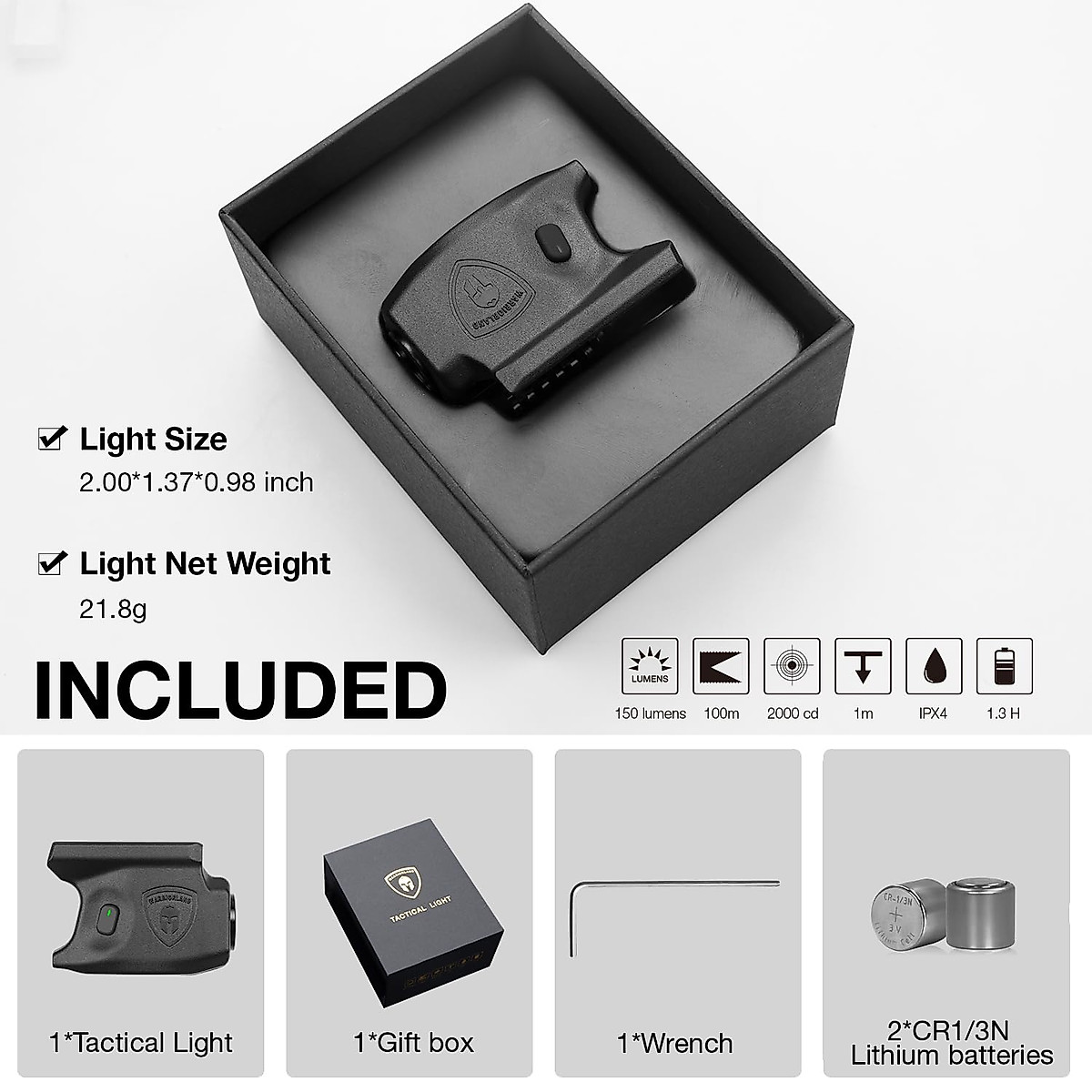 WARRIORLAND Hellcat Mini Gun Light Tailored Made for Springfield Armory Hellcat Pistol, 150 Lumens Hellcat Handgun Light, LED Tactical Flashlight Hellcat SL-1