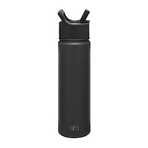 Simple Modern Water Bottle with Straw Lid Vacuum Insulated Stainless Steel Metal Thermos Bottles | Reusable Leak Proof BPA-Free Flask for Gym Sports | Summit Collection | 22oz, Midnight Black