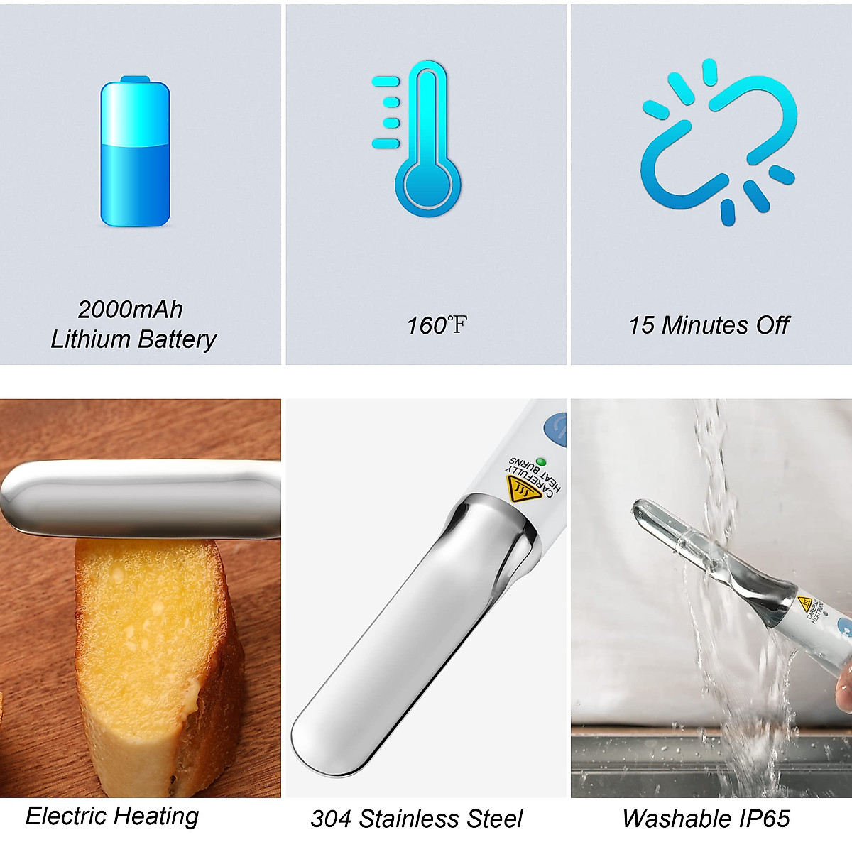 ANSIBLE Electric Heating Butter Spreader, Rechargeable Butter Knife, Stainless Steel Blade, Can Quickly Melt Butter, Cheese, Jam, Ice Cream