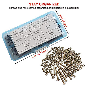 120Pcs M5 x 8mm,12mm,16mm,20mm,30mm,40mm Hex Socket Head Cap Bolts Nuts Screws Assortment Set 304 Stainless Steel Allen Socket Drive Machine Screws with Wrench (120PCS M5 Hex Screws Nuts)