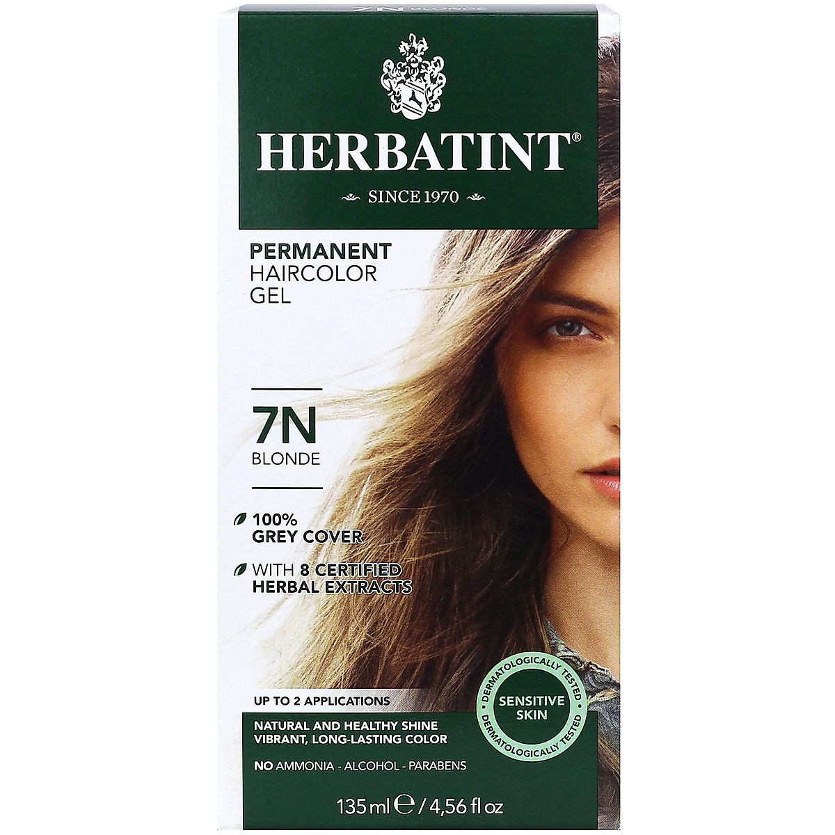 Herbatint Permanent Haircolor Gel, 7N Blonde, Alcohol Free, Vegan, 100% Grey Coverage - 4.56 oz