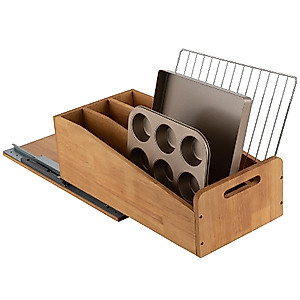 DINDON Pull Out Cabinet Organizer for Pans, Cookie Sheet, Bakeware, Cutting Board, Slide Out Kitchen Cabinet Storage Organizer Rack, 10.5''W X 21"D X 7.5"H, Wood