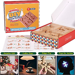 Onietoiy Difficult 20pcs DIY Wooden Brain Teaser Puzzle Toy 9 Types Assembly Building Blcok Games 94 Methods Challenge IQ Lock Toys 3D Brainteaser Educational Puzzles Unique Gift for Kids and Adults