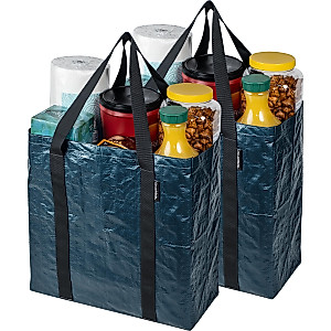 CleverMade 2 Pack Storage Tote, Tall Frakta Shopping Bag, Heavy Duty Multi-Purpose Bags for Moving, Grocery Shopping, and Toting; Ocean Blue, Large