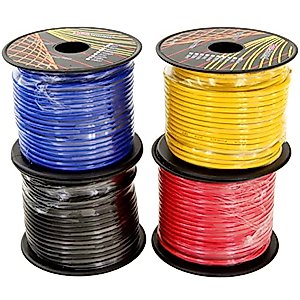 GS Power 14 Gauge 4 Color Pack in 100 ft Roll (400 Feet Total) Copper Clad Aluminum CCA Low Voltage Primary Wire for Automotive Harness Car Audio Video Wiring. Also in 10 Color Combo