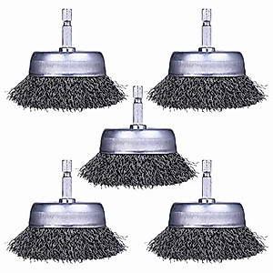 WENORA 5 Pack Wire Cup Brush for Drill, Wire Brush for Drill 1/4 Inch Hex Shank, 0.012 Inch Coarse Carbon Steel- 3 Inch Wire Brush Drill Attachments