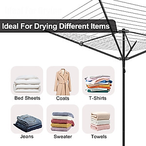 MEILANHUI Umbrella Clothesline Outdoor, Rotary Retractable Clothes Line Outdoors Adjustable Height Drying Rack Clothing 4 Arms 12 Lines with 165 Feet Heavy Duty Outdoor Clothesline for Backyard