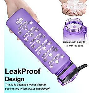 MEITAGIE 32oz Leakproof Motivational Sports Water Bottle with Straw & Time Marker, Flip Top Durable BPA Free Tritan Non-Toxic Frosted Bottle Perfect for Office, School, Gym and Workout