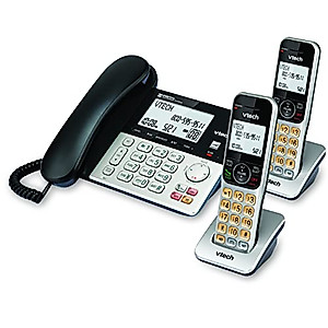 VTech VG208-2 DECT 6.0 2-Handsets Corded/Cordless Phone for Home with Answering Machine, Call Blocking, Caller ID, Large Backlit Display, Duplex Speakerphone, Intercom, Line-Power