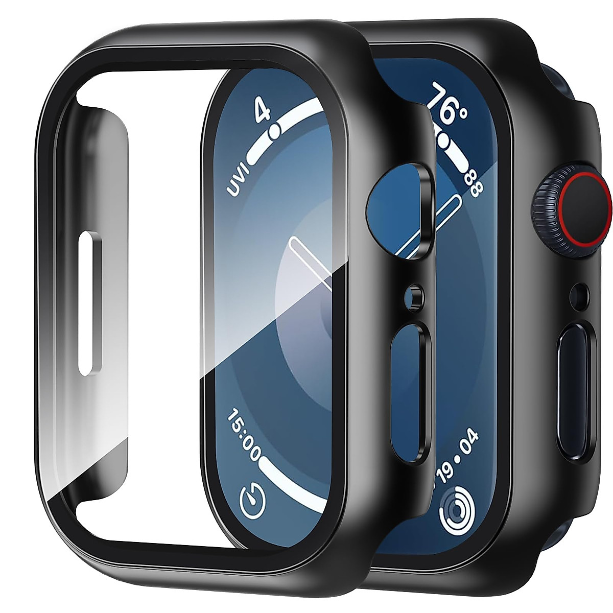 Smiling 2 Pack Case Built in Tempered Glass Screen Protector Compatible with Apple Watch SE 2/SE/Series 6/Series 5/Series 4 44mm, Hard PC Case Overall Protective Cover- Black