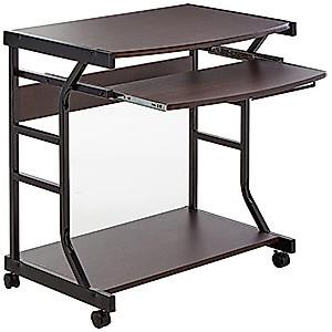 Target Marketing Systems Berkeley Mobile Desk with Pull Out Keyboard Tray and Lockable Wheels, Modern Rolling Laptop Table Ideal for Working from Home, 27.5", Espresso