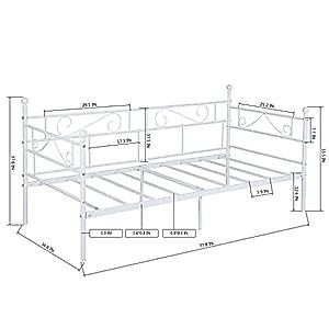 DORAFAIR Daybed Frame Twin Size with Headboard Storage Metal Steel Slates White Platform Bed Base Mattress Foundation Bed Sofa No Box Spring Replacement for Living Room Guest Room