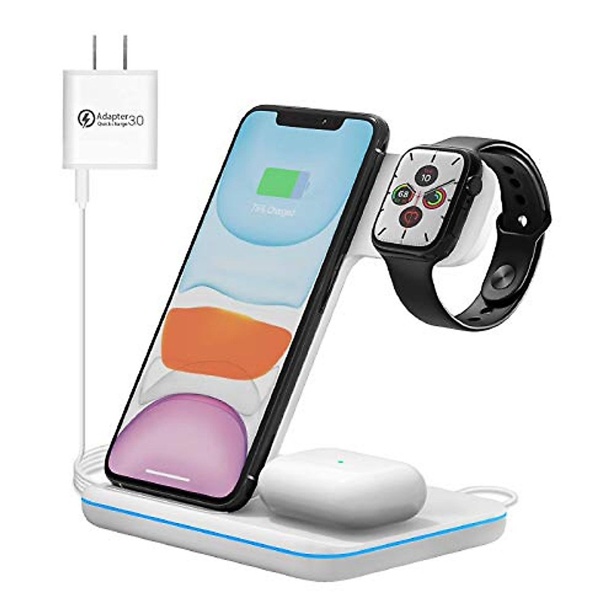 Charging Station for Apple Devices, Wireless Charger Compatible with iPhone 13/12/12 Pro/11/X/XS/XR/8Plus, Hollow Design Charger Stand Compatible for Apple Watch 6/5/4/3/2/SE, AirPods Pro/2