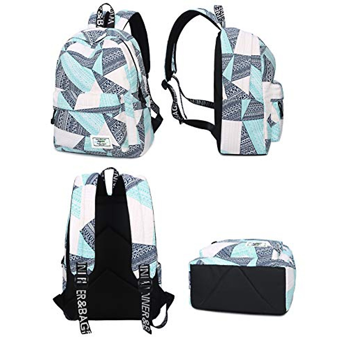 mygreen Backpack for Teens, Fashion Geometric Pattern Laptop Backpack College Bags Shoulder Bag Daypack Bookbags Travel Bag Blue&Green&Orange