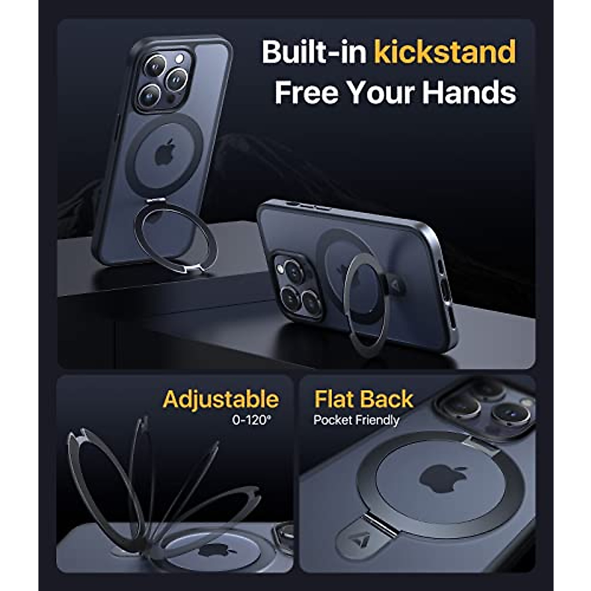 andobil Designed for iPhone 14 Pro Max Case - Magsafe Compatible - with Invisible Stand - Military Drop Protection Kickstand Slim Thin Phone Case for iPhone 14 Pro Max 6.7 Inch for Men Women - Black