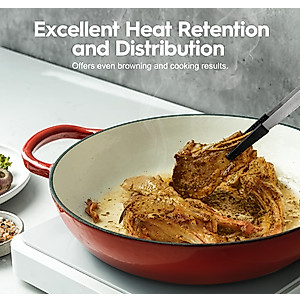 MICHELANGELO Braiser Enameled Cast Iron, 3.5 Quart Braiser Pan with Lid, Nonstick Braiser with Silicone Pads for Heat Insulation, Oven Safe Cast Iron Pan-Cherry Red