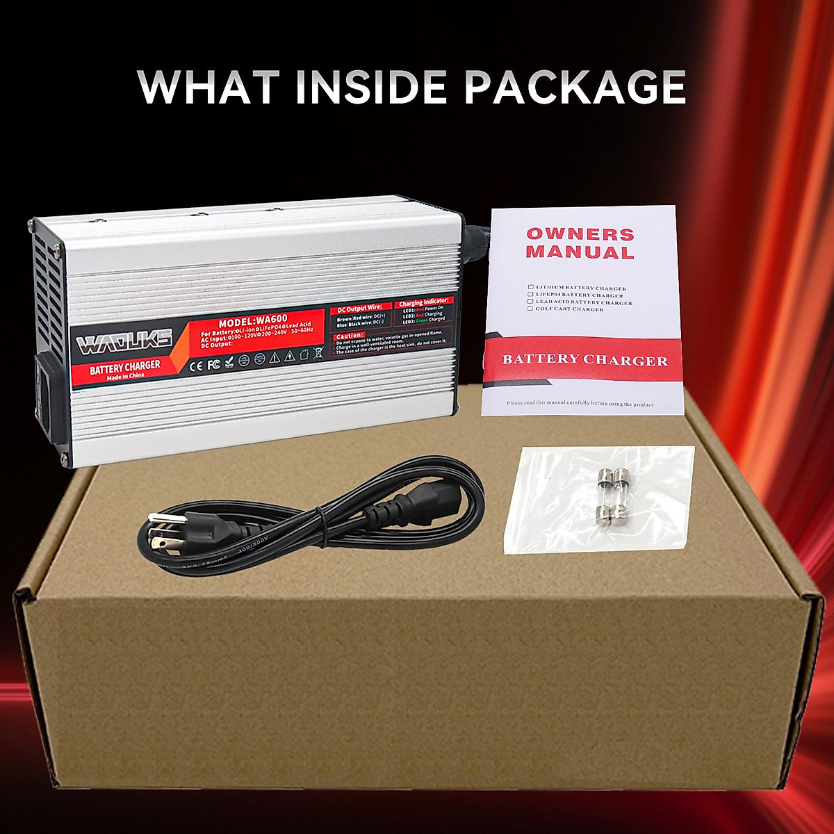 WAOUKS 58.4V 10A Charger 58.4V LiFePO4 Battery Smart Charger Used for 16S 48V LiFePO4 Battery High Power