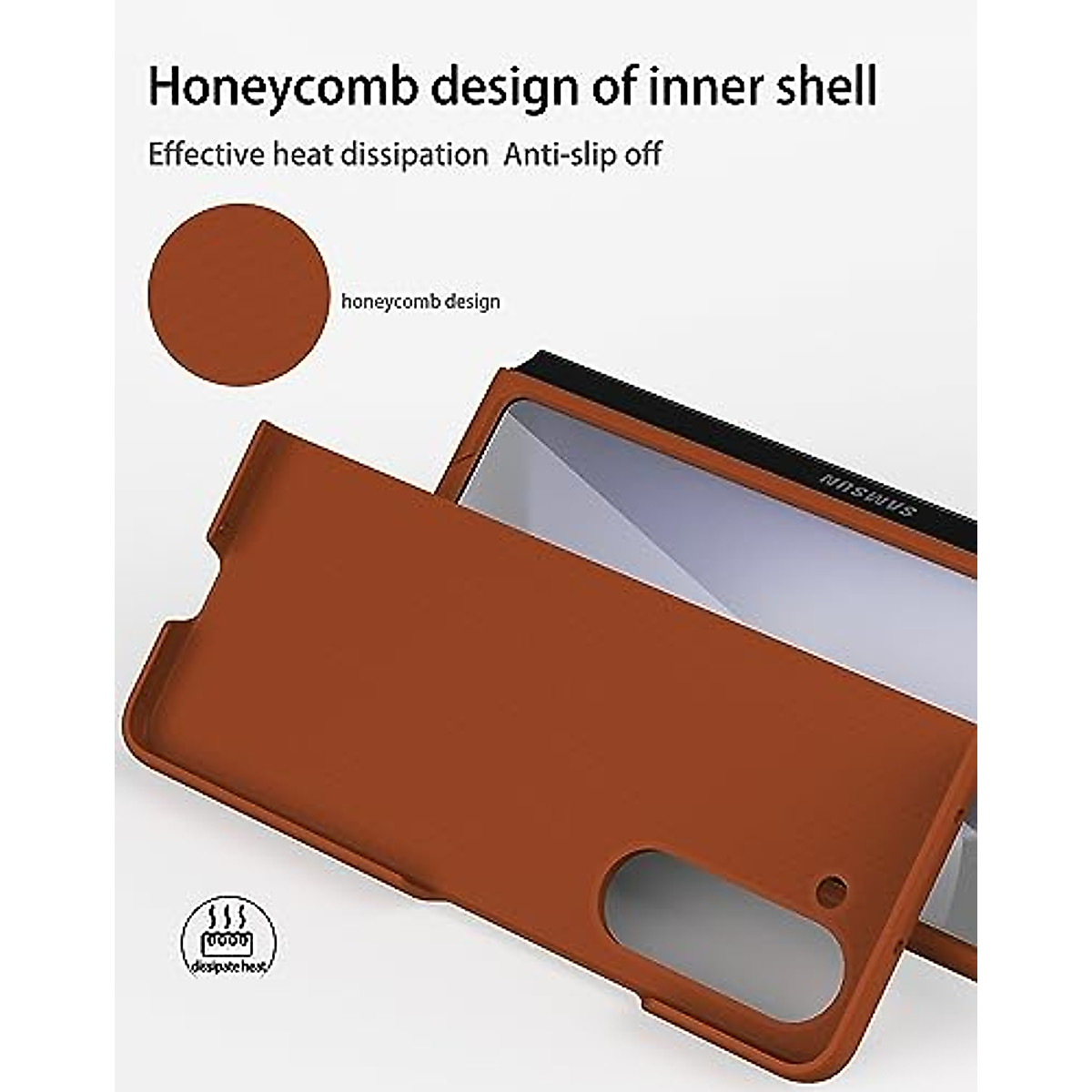 Eastcoo Slim Fit PU Leather Case for Samsung Galaxy Z Fold 5, [Clear Front Cover+Leather Hard PC Back][Wireless Charging Support] Shockproof Protective Case for Samsung Galaxy Z Fold5 2023, Brown