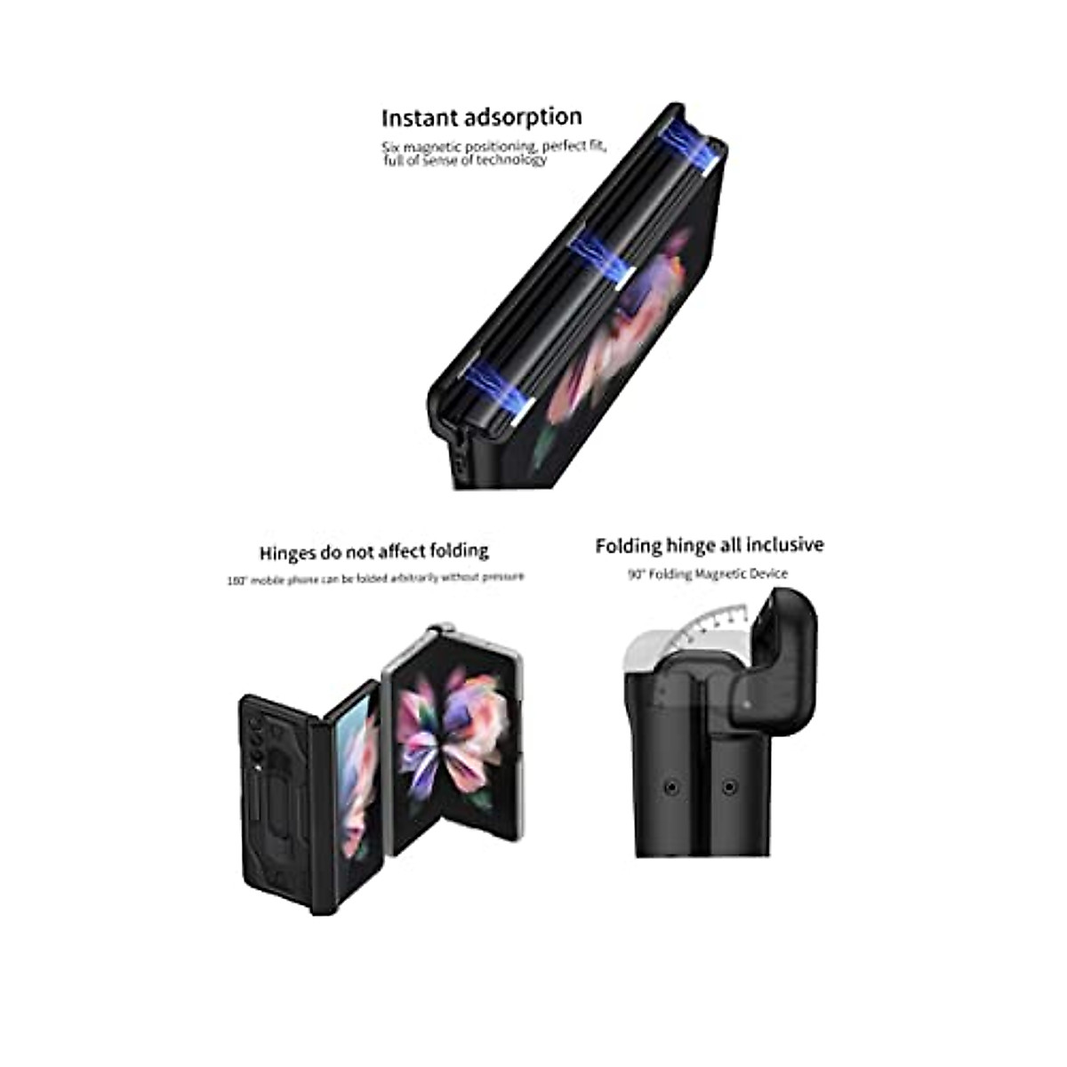 CeeEee Samsung Galaxy Z Fold 3 5g Case Screen Protector 360 Degree Full Body Protection Cover Built-in with 9H Tempered Glass and Kickstand with Hinge Protection, Black