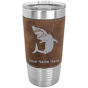LaserGram 20oz Vacuum Insulated Tumbler Mug, Great White Shark, Personalized Engraving Included (Faux Leather, Rustic)