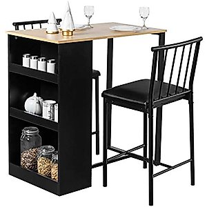 Giantex 3 Piece Pub Dining Set, Wooden Counter Height Table Set with 2 Bar Stools, Industrial Bar Table Set w/Storage, Sturdy Kitchen Table for Kitchen, Restaurant, Living Room (Natural)