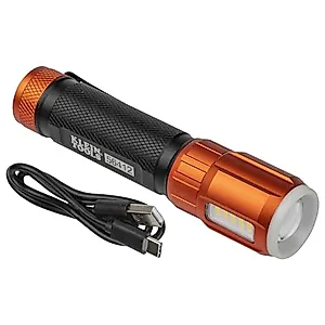 Klein Tools 56412 Rechargeable LED Flashlight with Worklight, 500 Lumens, USB Charging Cable, Pocket Clip, Battery Life Indicator, Magnetic