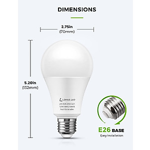 LOHAS A21 Bright LED Light Bulb, 150W-200W Equivalent LED Bulbs, 23 Watt Garage Light Bulbs, Daylight 5000K, 2500 Lumen High Watt Super Bright Porch Light Bulb, Non-Dimmable, for Home Lighting, 4 Pack