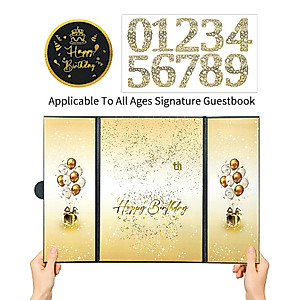 Birthday Guest Book Birthday Black and Gold Party Decorations,DIY Birthday Signing Card Board wtih Number Stickers, Be applicable to Any Age Birthday Party Supplies,Record the best wishes of friends