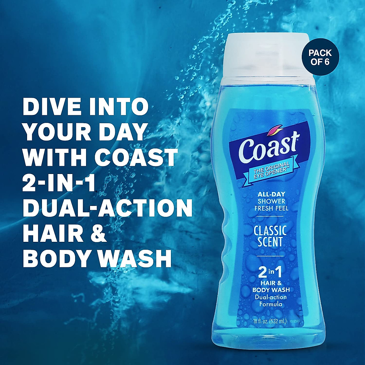 Coast Hair and Body Wash, Classic Scent, 18 Fl Oz Bottle