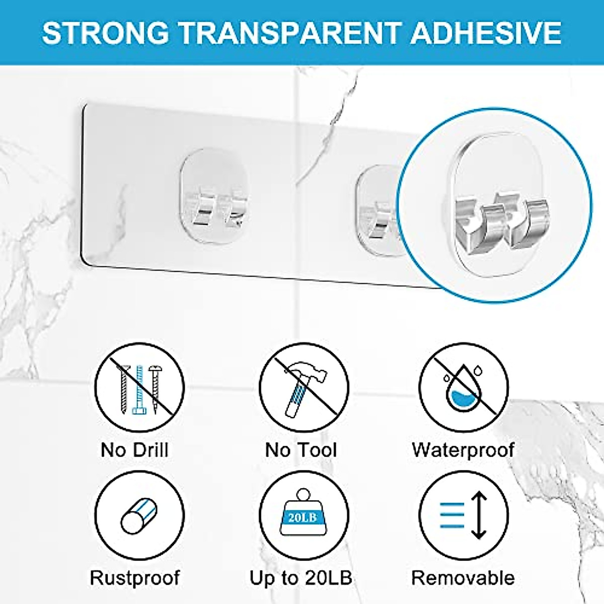 Thideewiz 4 Pcs 2.76x 7.78 Inch Transparent Waterproof Adhesives for Shower Caddy