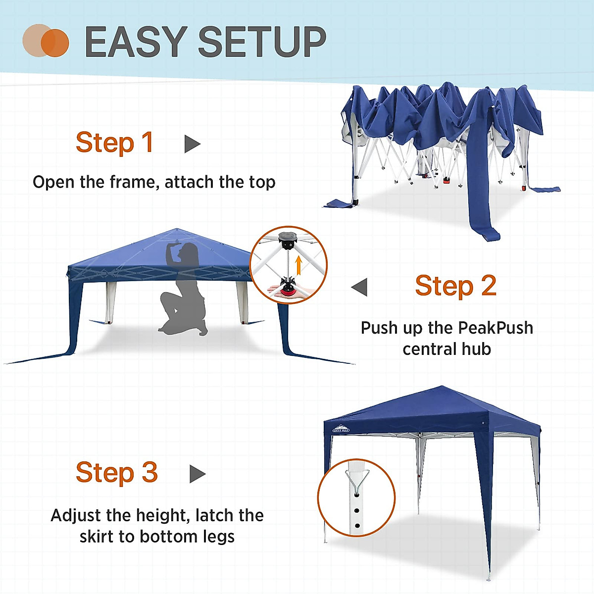 EAGLE PEAK Straight Leg Canopy (10' x 10' Sun Shelter, Dark Blue)