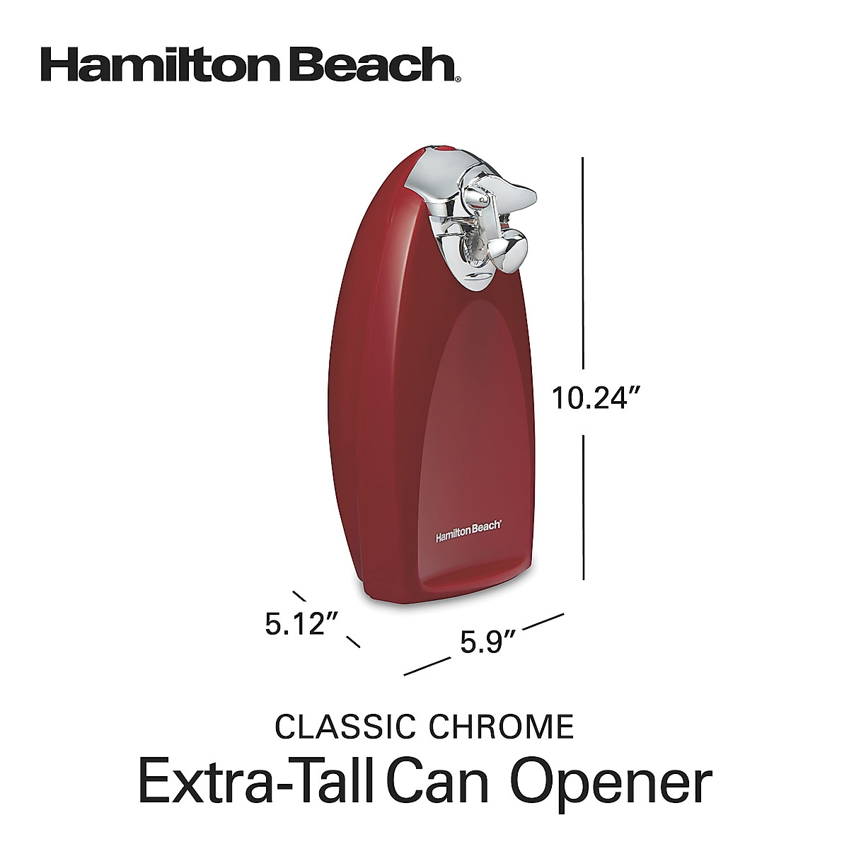 Hamilton Beach Electric Automatic Can Opener with Auto Shutoff, Knife Sharpener, Cord Storage, and SureCut Patented Technology, Extra-Tall, Red
