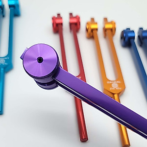 Chakra Tuning Forks Set - Multicoloured 7 Chakra and 1 Soul Purpose Weighted Tuning Forks with Exquisite Aluminum Case.