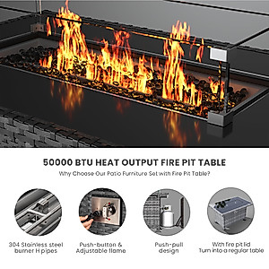 Amopatio Patio Furniture with Fire Pit, Outdoor Patio Furniture Wicker Furniture, 8 Pieces Outdoor Sectional Sofa with Patio Furniture Cover, 44" Gas Fire Pit Table (Light Red)