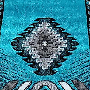 Flash Furniture Ventana Collection Southwestern Accent Rug - Low Pile Turquoise Olefin Rug - 2 x 10 Area Rug - Jute Backing - Hallway, Entryway, Bedroom, Living Room