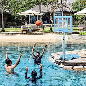 Soozier Poolside Basketball Hoop Stand, 36.5"-48.5" Height Adjustable Portable Hoop System w/Clear Backboard & Fillable Base for Whole Family, Blue, White