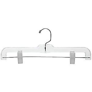NAHANCO 600PC Plastic Skirt/Slack Hangers, Heavy Weight with Plastic Clips, 14", Clear (Pack of 100)