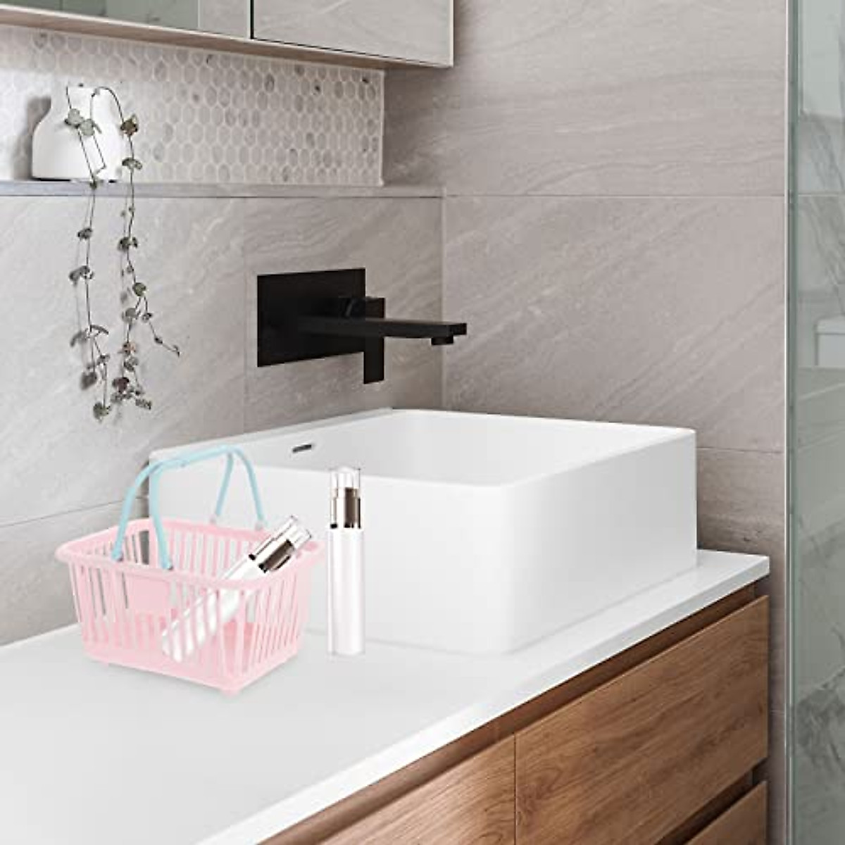 Gadpiparty 3pcs Basket Sundries Play Tote: Plastic Office Container Mini Toiletry Dividers Useful Shopping Handle Portable Drawer Favors Kids Makeup Caddy Serving Bins Desk Classroom