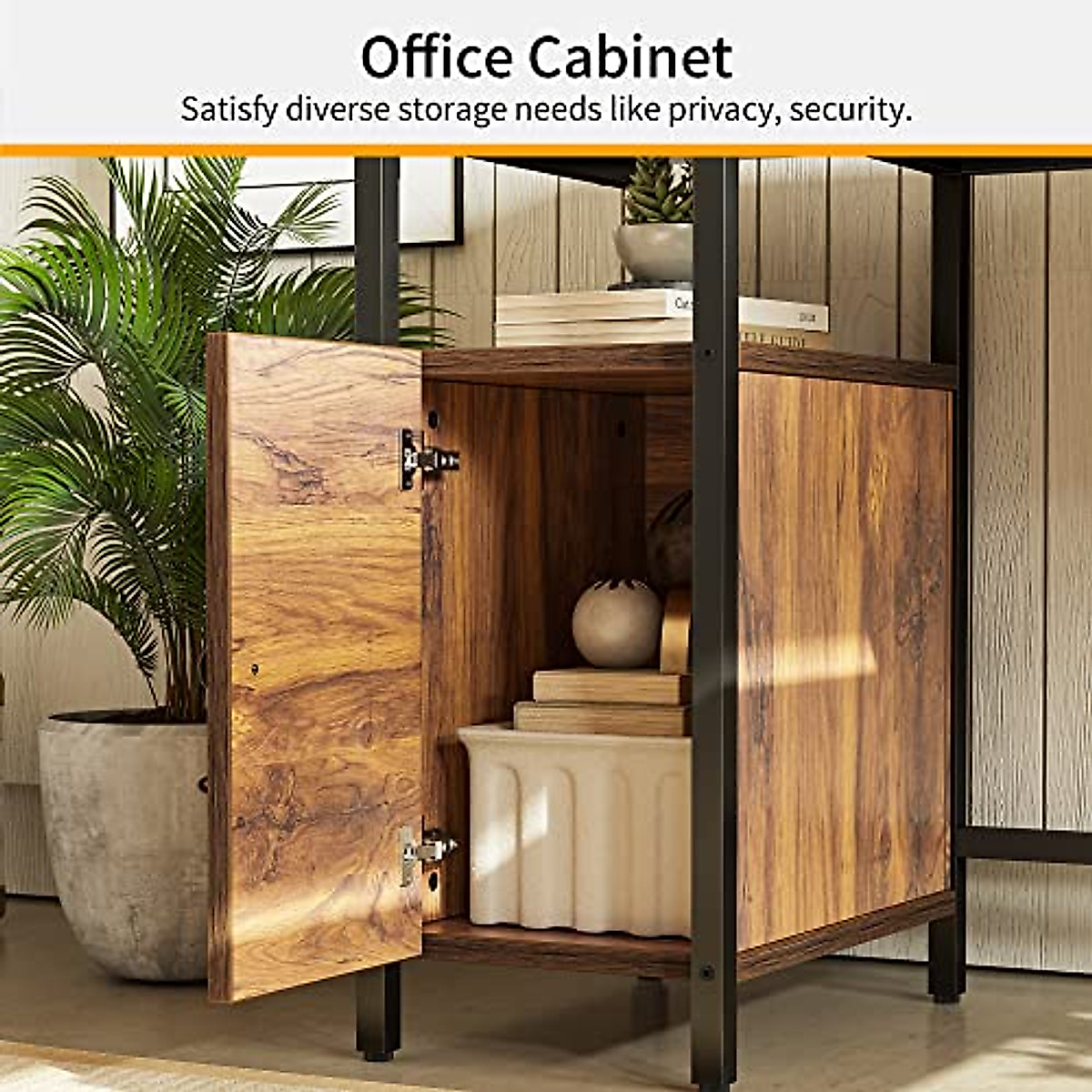 CubiCubi L Shaped Desk with File cabinets, 59.1 Inch Corner Computer Desk, Home Office Gaming Writing Workstation with Storage Shelves, Deep Brown