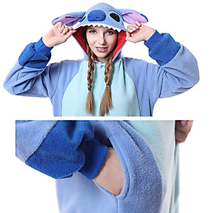 SIYUE Unisex Adult Onesie Costume Snug Fit One Piece Pajamas Christmas Sleepwear Halloween Jumpsuit Women Men Cosplay Animal Blue L