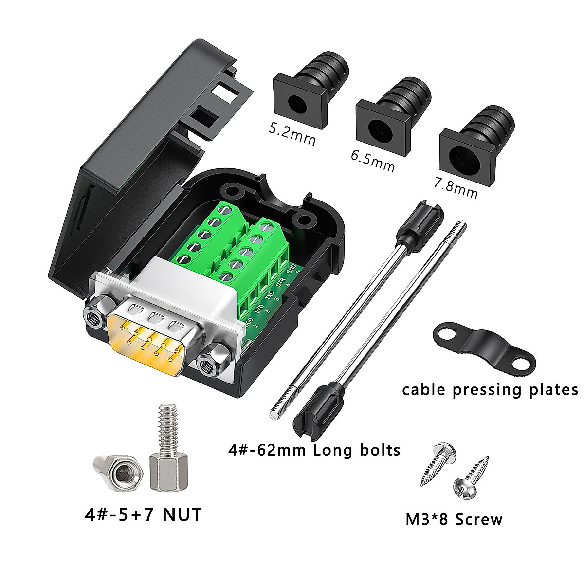 JUXINICE 2Packs DB9 Serial Adapters No Soldering Needed. D-SUB 9-pin RS232 RS485 Adapter to Terminal Connector Signal Module with Bolts Nuts and Screwdriver (1PCS Male+1PCS Female)