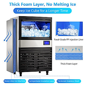Pioneerworks Commercial Ice Maker Machine 110lbs/24H, Under Counter Ice Machine Self Cleaning with 27lbs Storage, LCD Panel and Blue Light, Stainless Steel Ice Maker for Restaurant/Home/Bars/Coffee