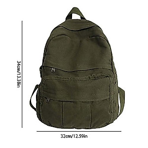 ORINEWS Canvas Backpack Aesthetic Backpack for Women Men Laptop Backpack Vintage Travel Daypack Grunge Dark Green Backpack